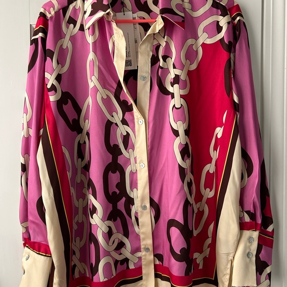Zara | Tops | Zara Pink And Cream Chain Pattern Blouse | Poshmark